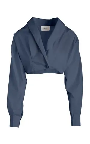 Merlette Eterna Cotton Poplin Cropped Top - Navy