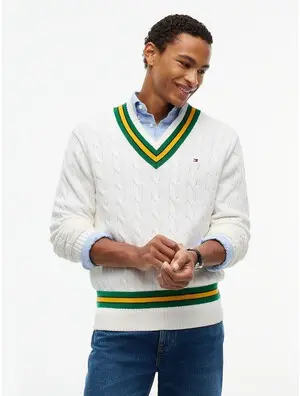Tommy Hilfiger Relaxed Fit Cable Knit Cricket Sweater - Ecru