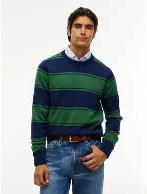 Tommy Hilfiger Striped Crewneck Sweater - Deep Evergreen