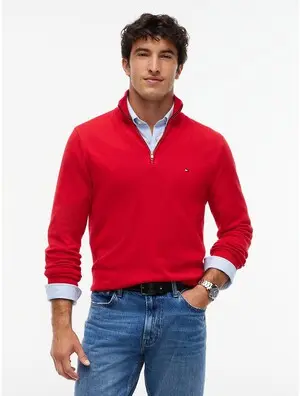 Tommy Hilfiger Quarter-zip Cotton Sweater - Medium Red