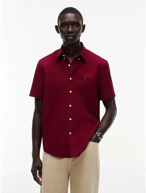 Tommy Hilfiger Regular Fit Short-sleeve Oxford Shirt - Burgundy