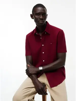 Tommy Hilfiger Regular Fit Short-sleeve Oxford Shirt - Burgundy
