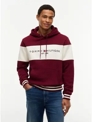 Tommy Hilfiger Colorblocked Logo Hoodie - Burgundy