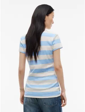 Tommy Hilfiger Slim Fit Rugby Striped Zip Polo - Light Blue