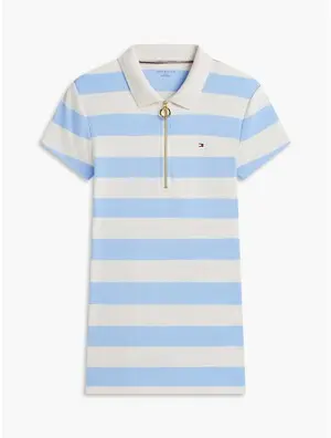 Tommy Hilfiger Slim Fit Rugby Striped Zip Polo - Light Blue