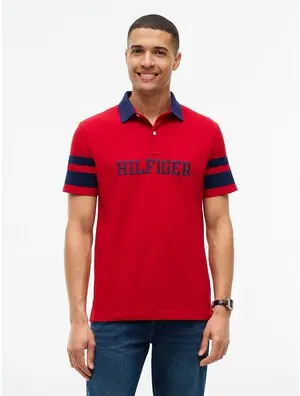 Tommy Hilfiger Regular Fit Varsity Stripe Logo Polo - Medium Red
