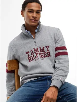 Tommy Hilfiger Varsity Stripe Quarter-zip Sweatshirt - Grey