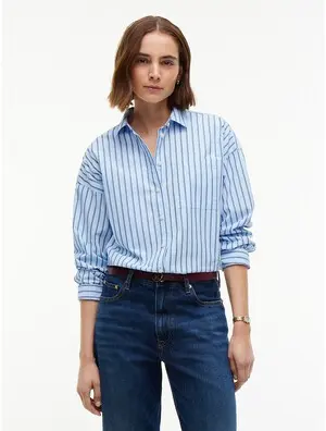 Tommy Hilfiger Relaxed Fit Striped Poplin Pocket Shirt - Light Blue