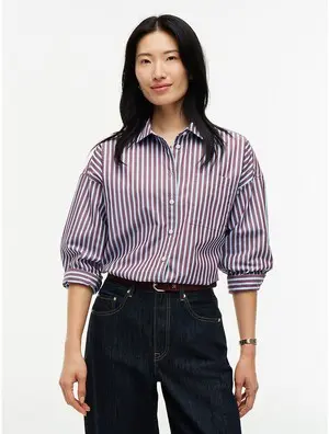 Tommy Hilfiger Oversized Striped Poplin Shirt - Burgundy