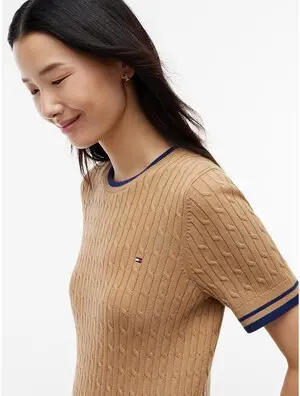 Tommy Hilfiger Short Sleeve Cable Knit Sweater - Timeless Camel