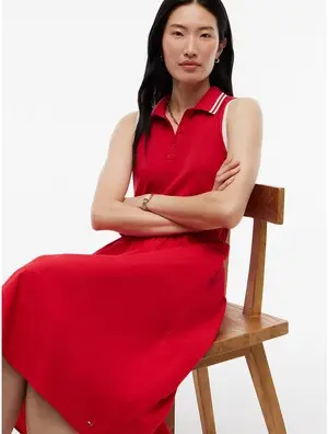 Tommy Hilfiger Sleeveless Polo Midi Dress With Poplin Skirt