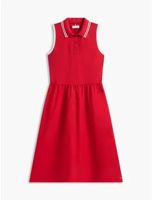 Tommy Hilfiger Sleeveless Polo Midi Dress With Poplin Skirt