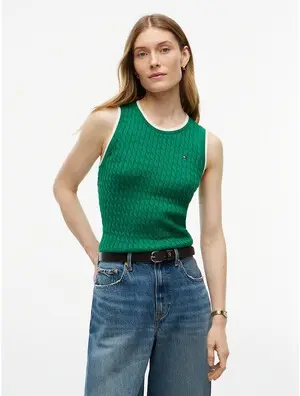 Tommy Hilfiger Tipped Cable Knit Sweater Vest - Nouveau Green