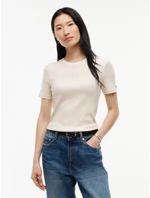 Tommy Hilfiger Ribbed Contrast-collar T-shirt - Beige