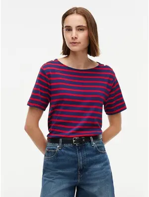 Tommy Hilfiger Striped Cotton Interlock T-shirt With Gold-tone Buttons