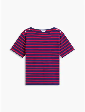 Tommy Hilfiger Striped Cotton Interlock T-shirt With Gold-tone Buttons