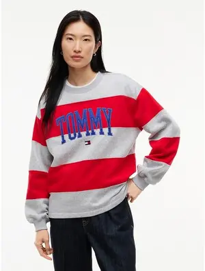 Tommy Hilfiger Varsity Logo Rugby Stripe Sweatshirt - Grey Heather