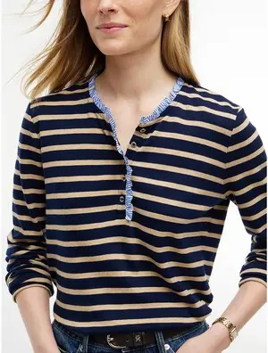 Tommy Hilfiger Ruffle-trim Striped Interlock Henley