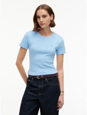 Tommy Hilfiger Crewneck T-shirt In Regenerative Cotton - Light Blue