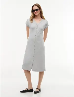 Tommy Hilfiger Gold-button Interlock Midi Dress