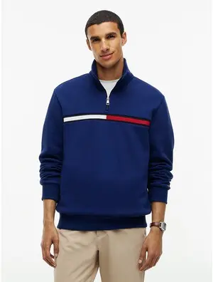Tommy Hilfiger Flag Stripe Logo Quarter-zip Sweatshirt - Preppy Navy