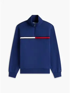 Tommy Hilfiger Flag Stripe Logo Quarter-zip Sweatshirt - Preppy Navy
