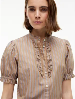 Tommy Hilfiger Striped Poplin Shirt With Ruffle Trim