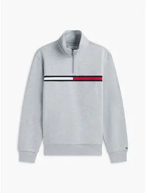 Tommy Hilfiger Flag Stripe Logo Quarter-zip Sweatshirt - Grey Flag