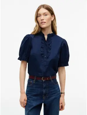 Tommy Hilfiger Ruffle Trim Poplin Shirt - Carbon Navy