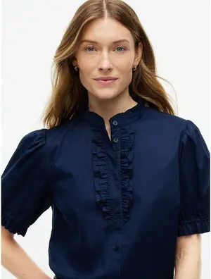 Tommy Hilfiger Ruffle Trim Poplin Shirt