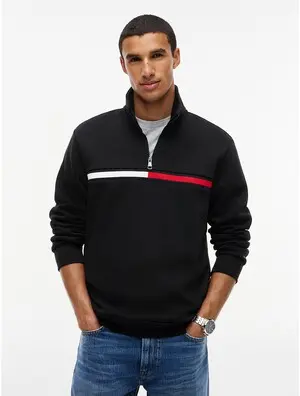 Tommy Hilfiger Flag Stripe Logo Quarter-zip Sweatshirt - Black