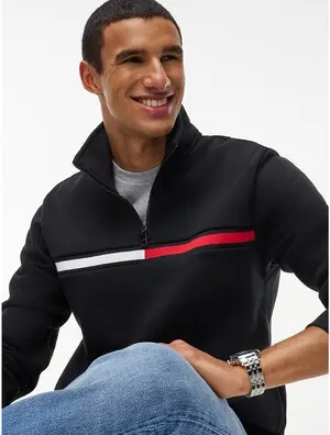 Tommy Hilfiger Flag Stripe Logo Quarter-zip Sweatshirt - Black