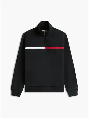 Tommy Hilfiger Flag Stripe Logo Quarter-zip Sweatshirt - Black