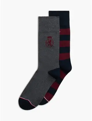 Tommy Hilfiger Stripe & Crest Trouser Sock 2-pack - Charcoal Heather/multi
