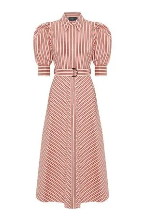 EXQUISE Orange / Red Elaina Shirt Collar Midi Dress Red