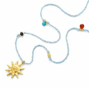 ORMIRO Solara Multi-stone Cord Necklace With Sun Pendant