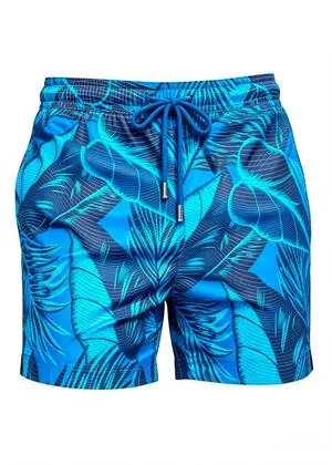 VAYLA Shorter Length Palm Print Swim Shorts With Drawcord - Blue