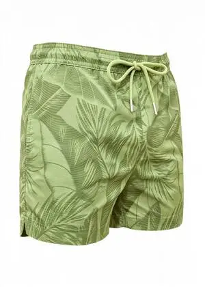 VAYLA Mid Length Drawcord Swim Shorts In Palm Print - Green