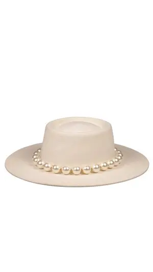 LE TRAP Castelo Branco Flat Brim Hat With Pearl Embellishment