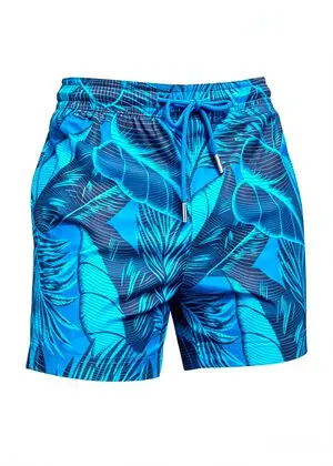 VAYLA Mid Length Drawcord Swim Shorts In Palm Print - Blue