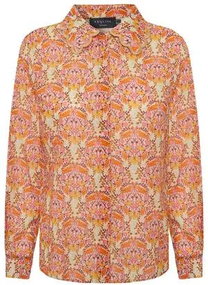 EXQUISE Eloise Collar Floral Long Sleeve Shirt Multi Color - Orange