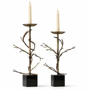 MARLETH Branch Pillar Candle Holder Set - Brown