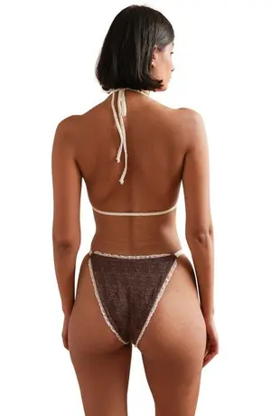 DIPPIN DAISY'S Gravette Super Cheeky Bikini Bottom With Lace Trim And Side Ties - Brunette
