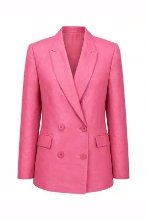 EXQUISE Double Breasted Linen Blazer Jacket - Pink