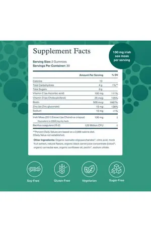 YOUTHEORY Zero Sugar Irish Sea Moss Gummy Supplement 60 Count
