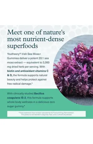 YOUTHEORY Zero Sugar Irish Sea Moss Gummy Supplement 60 Count