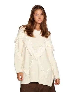 BELLE & BLOOM Tassel Line Fringe Oversized Sweater