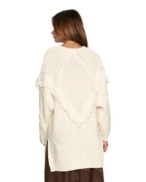 BELLE & BLOOM Tassel Line Fringe Oversized Sweater