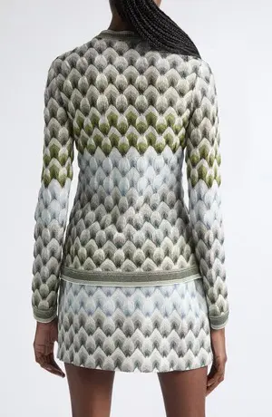 Missoni Metallic Jacquard Knit Cardigan - Green Multi