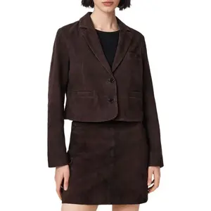 ALLSAINTS Apton Cropped Suede Blazer - Bitter Brown